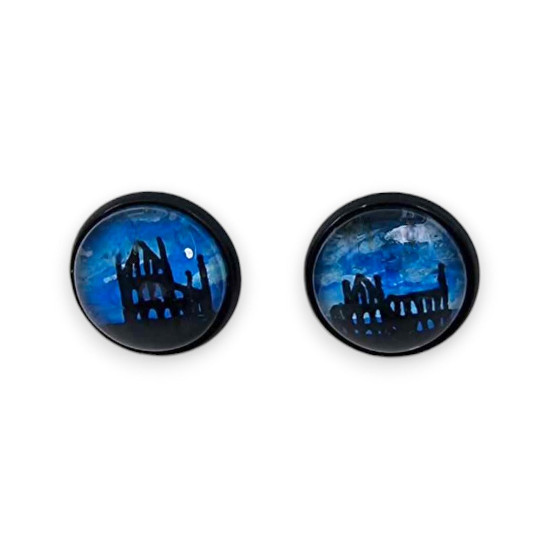 Whitby Abbey Hand Painted Earrings - Ink under Resin – Ebbing Tide